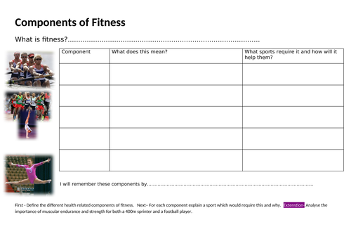 Components of fitness worksheet | Teaching Resources