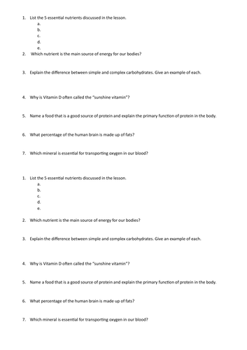 Exploring Science 8A – Food and Nutrition | Teaching Resources