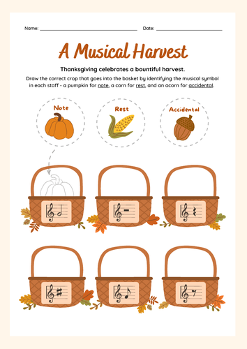 A Musical Harvest - Thanksgiving Music Worksheet | Teaching Resources
