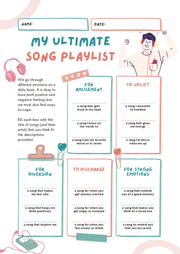 Musical Reflection Exercise - My Song Playlist | Teaching Resources