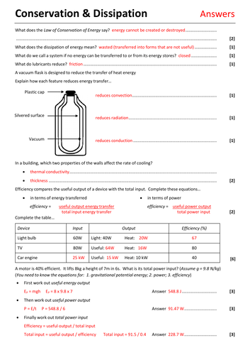 Topic 1: Energy Revision Questions and Answer Sheets | Teaching Resources