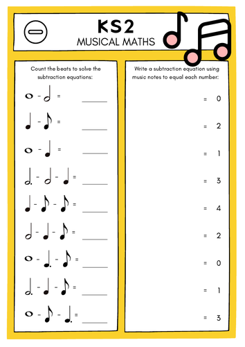 Musical Maths Worksheet - Subtraction | Teaching Resources