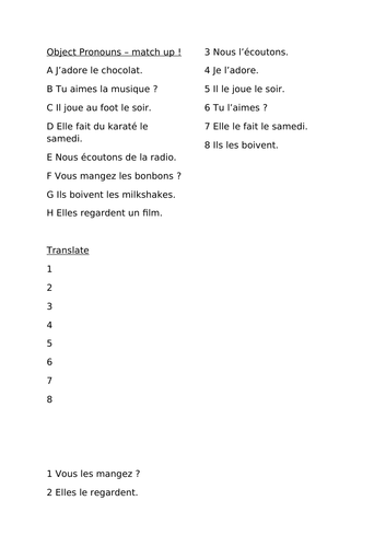 French object pronouns | Teaching Resources