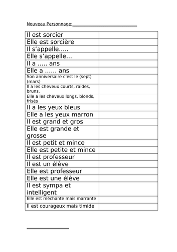 French descriptions match up Harry Potter | Teaching Resources