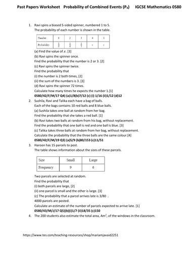 Probability Past Paper Worksheet Cambridge IGCSE Mathematics 0580 ... Probability Past Paper Worksheet Cambridge IGCSE Mathematics 0580 ...