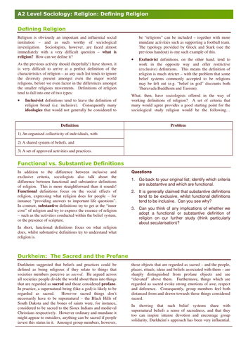 AQA A Level Sociology: Beliefs in Society: Definition of Religion ...