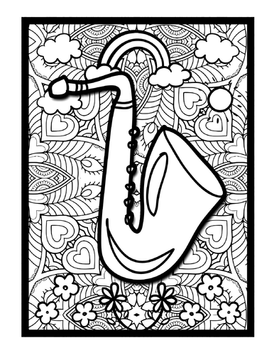 Saxophone Mindfulness Mandala Coloring Pages, Music Coloring Printable ...