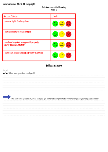 Drawing self assessment sheets Y1 - Y6 | Teaching Resources