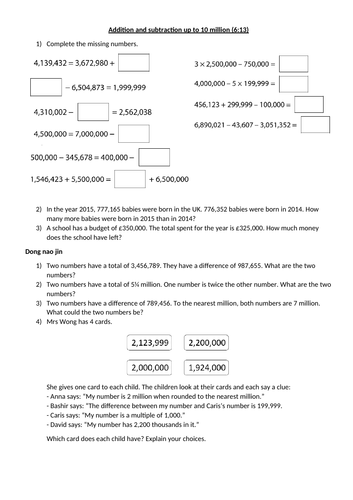 NCETM Composition and calculation: Numbers up to 10 million (Topic 1.30 ...