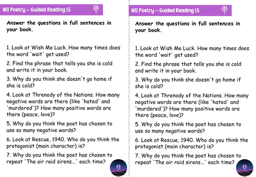 KS2 World War II Poetry Guided Reading Unit | Teaching Resources