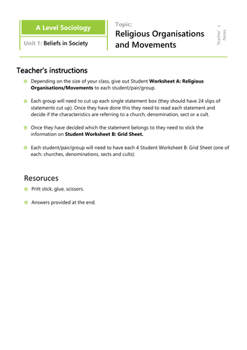 AQA Sociology: Beliefs in Society: Religions Organisations | Teaching ...