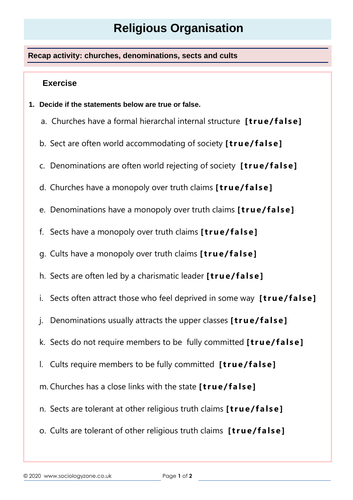 AQA Sociology: Beliefs in Society: Religions Organisations | Teaching ...
