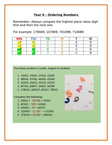 Year 6 differentiated reading and writing numbers in numerals and in ...