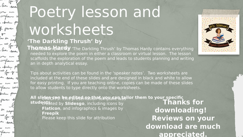 Unseen Poetry - 'The Darkling Thrush' by Thomas Hardy Lesson and ...