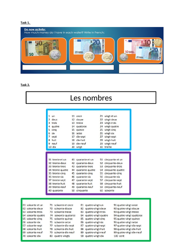 French - Y7 - Les nombres (jusqu'à 100 et plus) | Teaching Resources