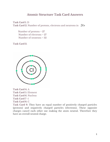 Formative Assessment Task Cards: Atomic Structure | Teaching Resources