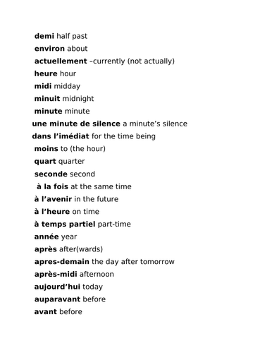 A level French Language expressions of time - advanced, ambitious ...