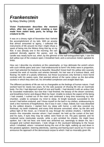 English Language Paper 1 Question 3 Frankenstein | Teaching Resources