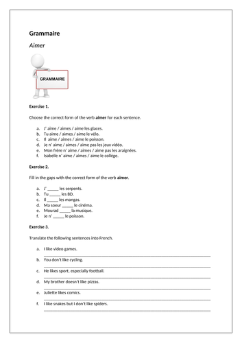 Aimer (Present Tense) | Teaching Resources