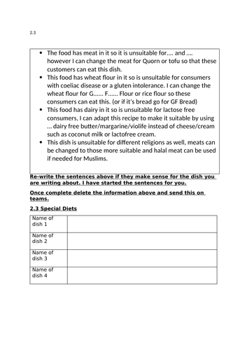 Catering coursework 2.1-2.4 | Teaching Resources