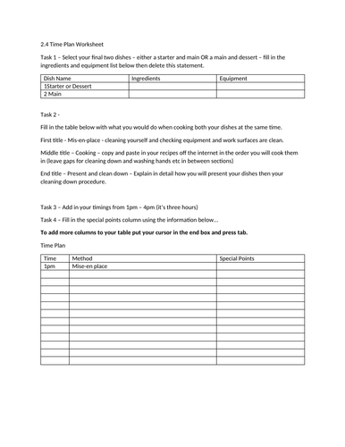 Catering coursework 2.1-2.4 | Teaching Resources