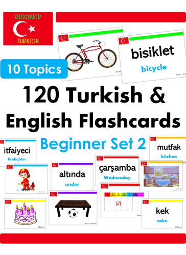 Turkish / English Flashcards SET 2 - 10 Topics for Beginners | Teaching ...