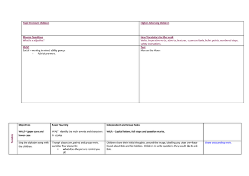 Y1 English Plan 'Man on the Moon' | Teaching Resources