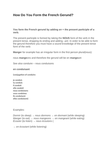 A level French - lesson plan on THE GERUND grammar ; extension of ...