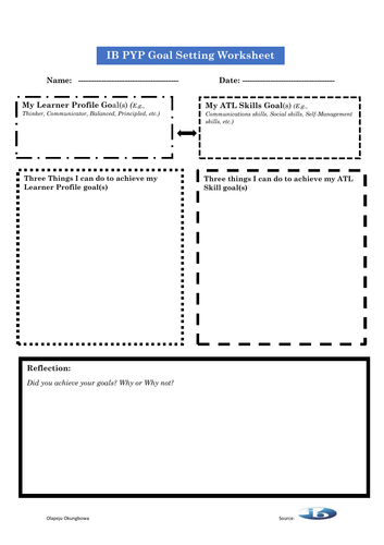 IB PYP Goal setting worksheet | Teaching Resources