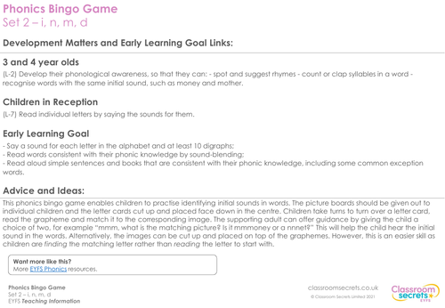 EYFS Phonics Bingo Game Phase 2 Set 2 | Teaching Resources