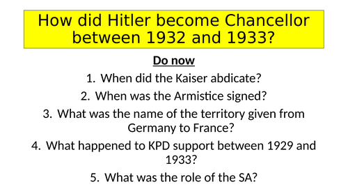 What were the events of 1932 and 1933 in Germany? | Teaching Resources