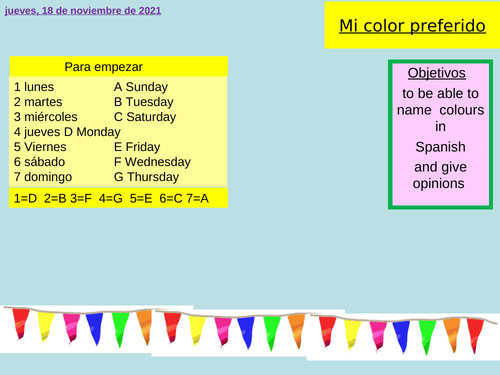 Yr 7 Spanish Los colores , Intro colors, Use opinions and use Fem and ...