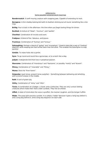 The Jabberwocky Literacy Planning | Teaching Resources