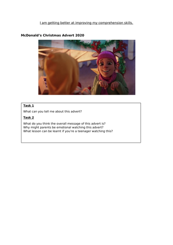 Christmas advert comprehension | Teaching Resources