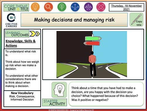 Making Decisions & Managing Risk Careers Lesson | Teaching Resources
