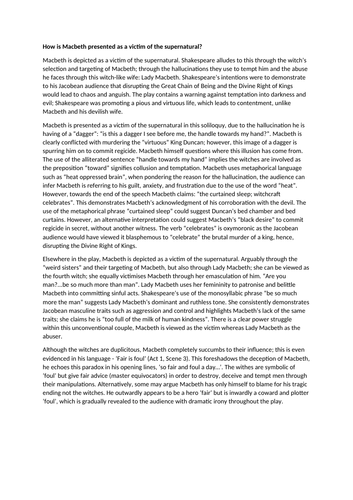 AQA Macbeth Victim of the Supernatural Essay | Teaching Resources