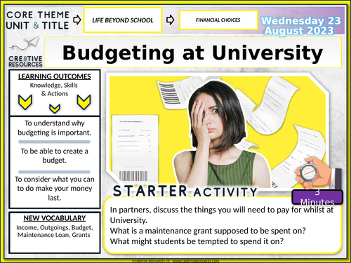 Budgeting for University Careers Lesson | Teaching Resources