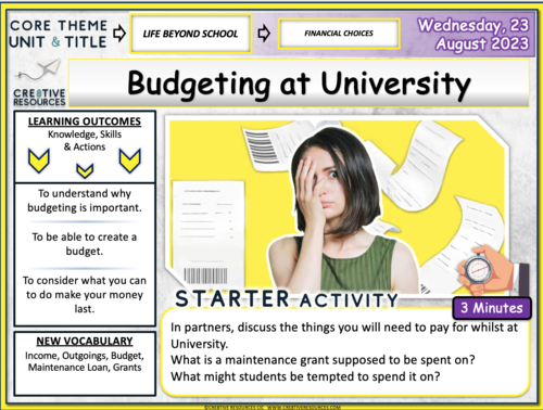 Budgeting for University Careers Lesson | Teaching Resources