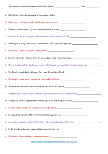 American Revolution (Part 2) Video Questions | Teaching Resources