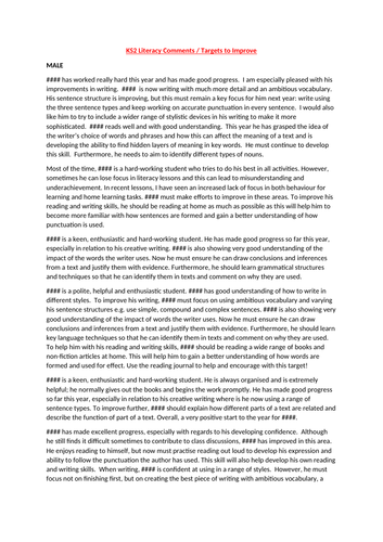KS2 Year 5 / 6 Literacy Report and Target Comment Bank | Teaching Resources