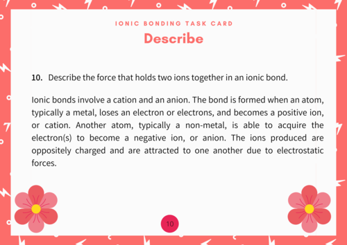 Formative Assessment Task Cards: Ionic and Covalent Bonding | Teaching ...