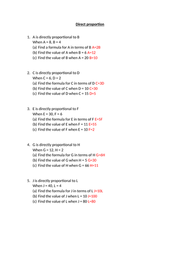 Simple proportion questions WITH ANSWERS | Teaching Resources