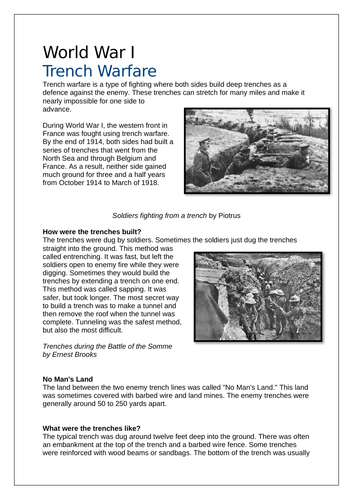 WW1- The Western Front - Trench warfare | Teaching Resources