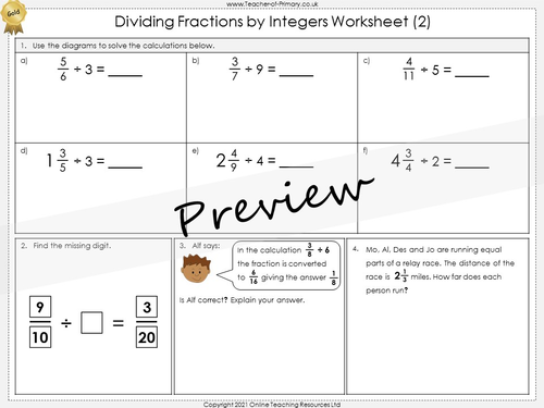 Dividing Fractions by Integers - Year 6 | Teaching Resources