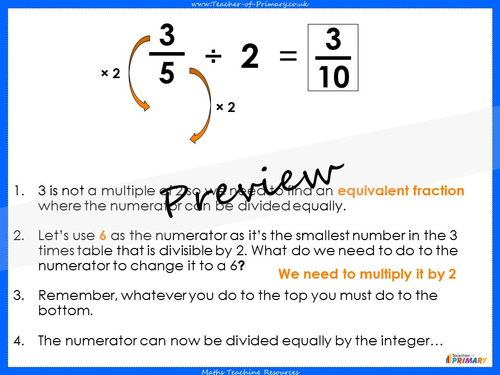 Dividing Fractions by Integers - Year 6 | Teaching Resources