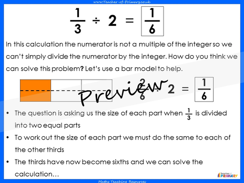 Dividing Fractions by Integers - Year 6 | Teaching Resources