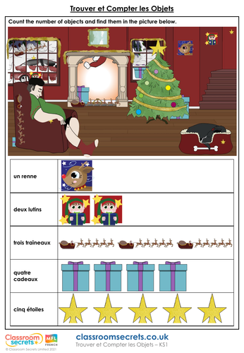 KS1 French Christmas Count the Objects Activity | Teaching Resources