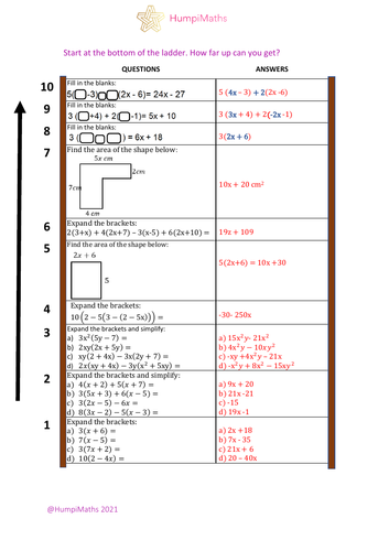 Expanding single brackets (worksheet + answers) | Teaching Resources