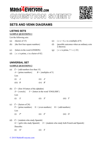 Sets and Venn Diagrams | Teaching Resources