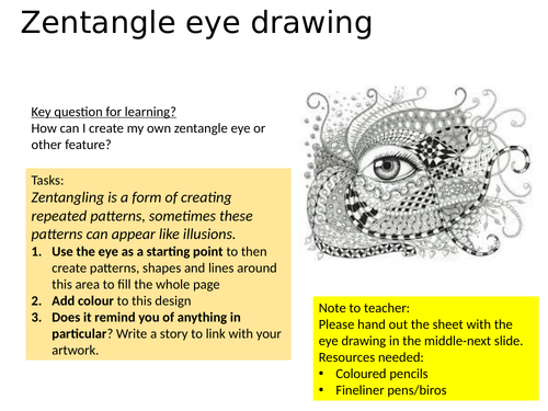 Art- Easy cover lesson Zentangle Eye Drawing | Teaching Resources